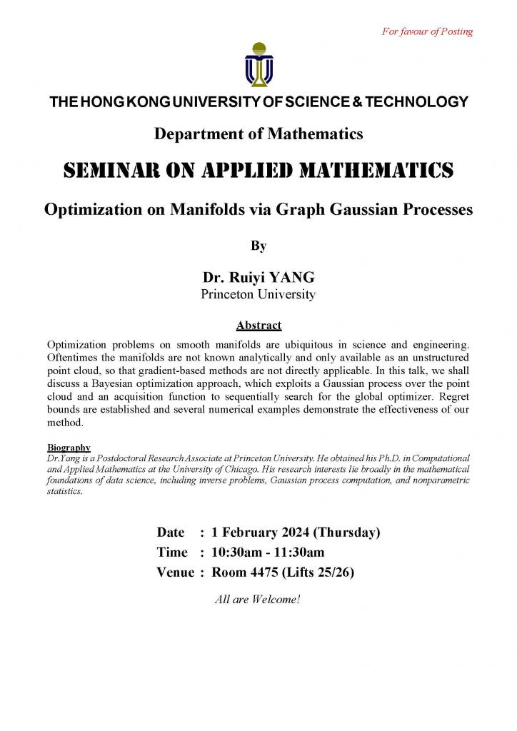 Department of Mathematics - Seminar on Applied Mathematics - Optimization on Manifolds via Graph ...